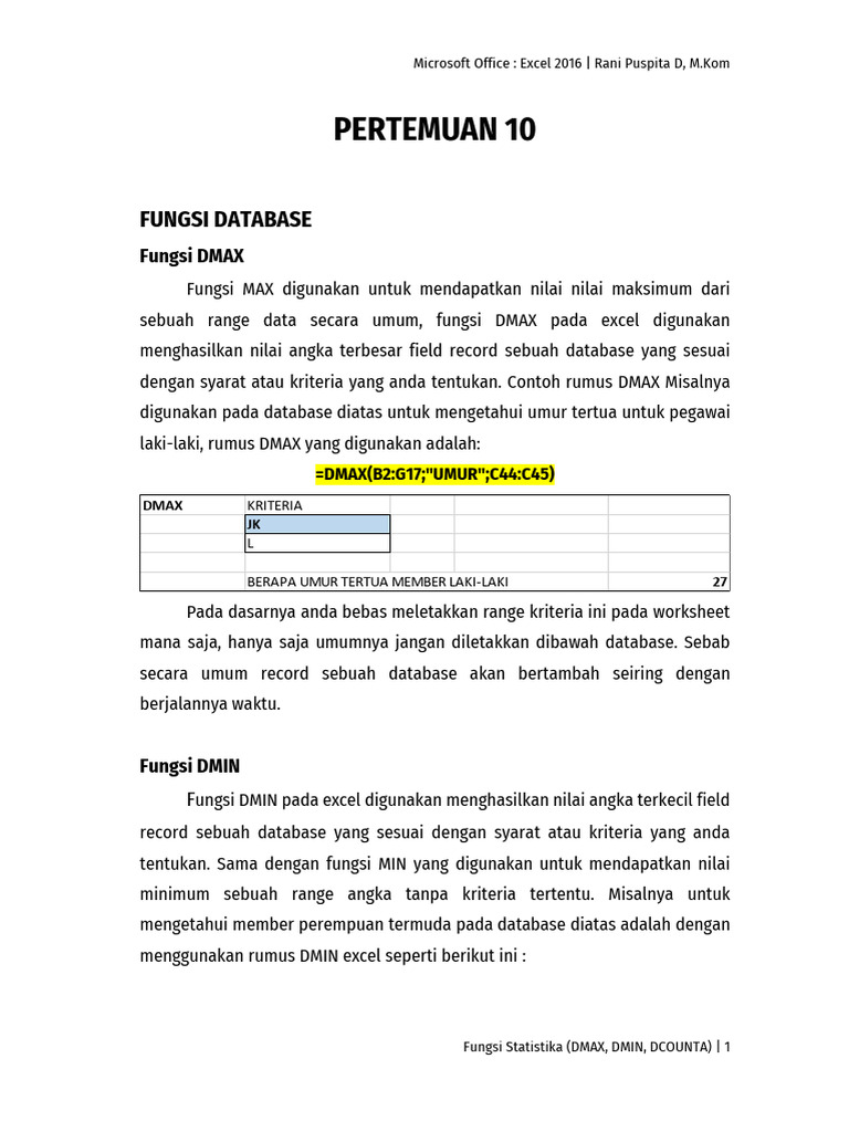 Fungsi Database (DMAX, DMIN, DCOUNTA) | PDF