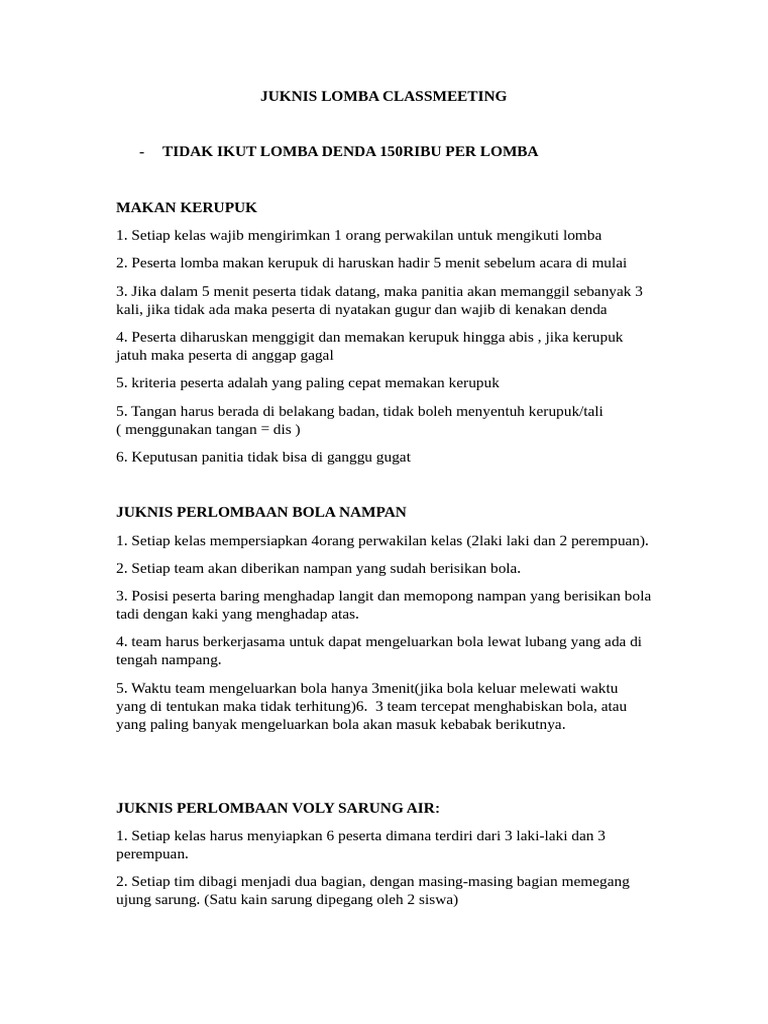 Juknis Lomba Classmeeting | PDF