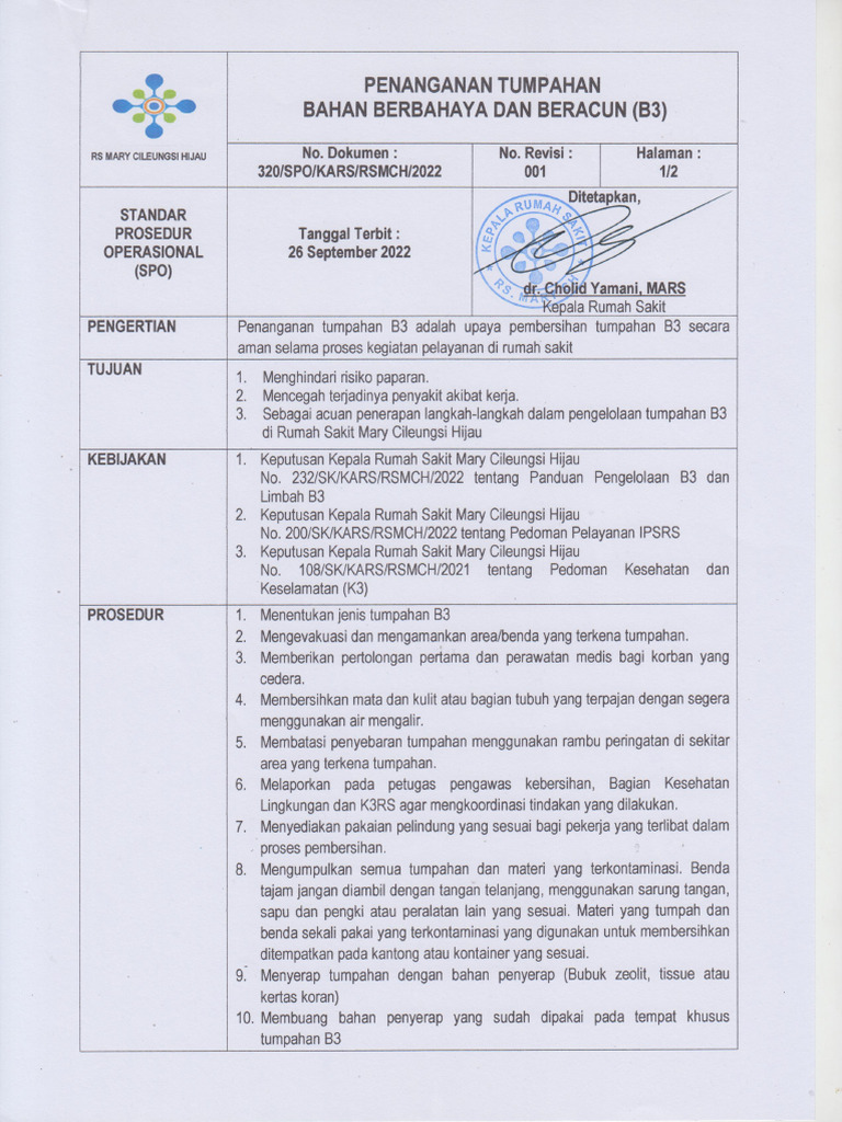 320 - Spo Penanganan Tumpahan Bahan Berbahaya Dan Beracun (B3) | PDF