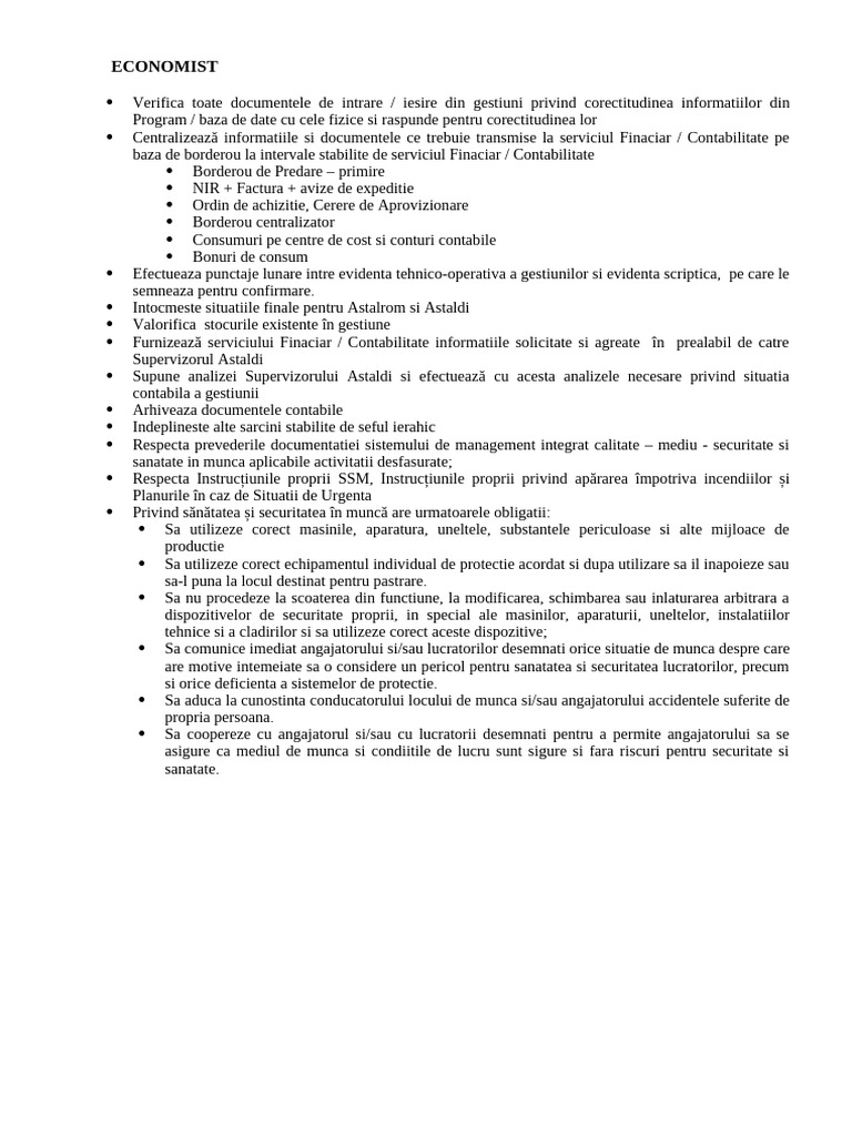 RESPONSABILITATI REFERENT ECONOMIST - Ultim | PDF