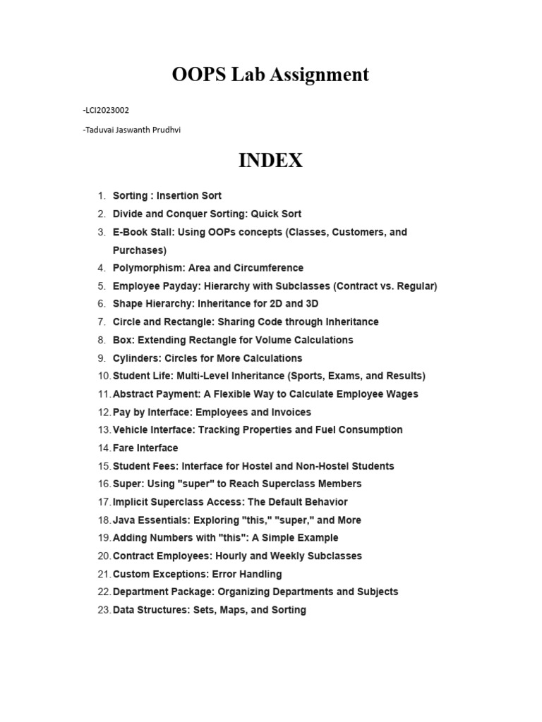 LCI2023002 Endsem OOPS Lab | PDF