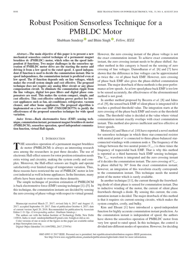 Robust Position Sensorless Technique For A | PDF | Electric Motor ...