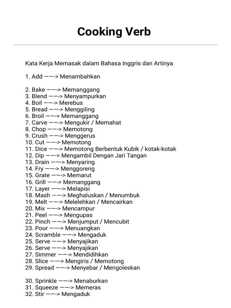 Cooking Verb | PDF