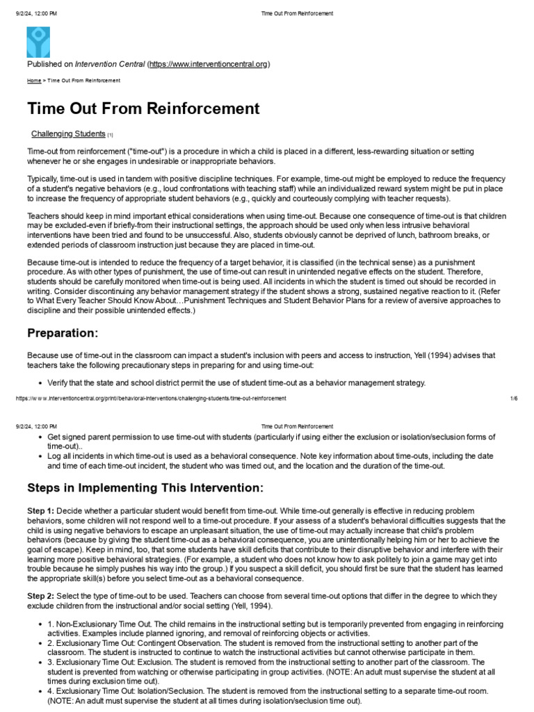 Time Out BM MAIN | PDF | Reinforcement | Teachers