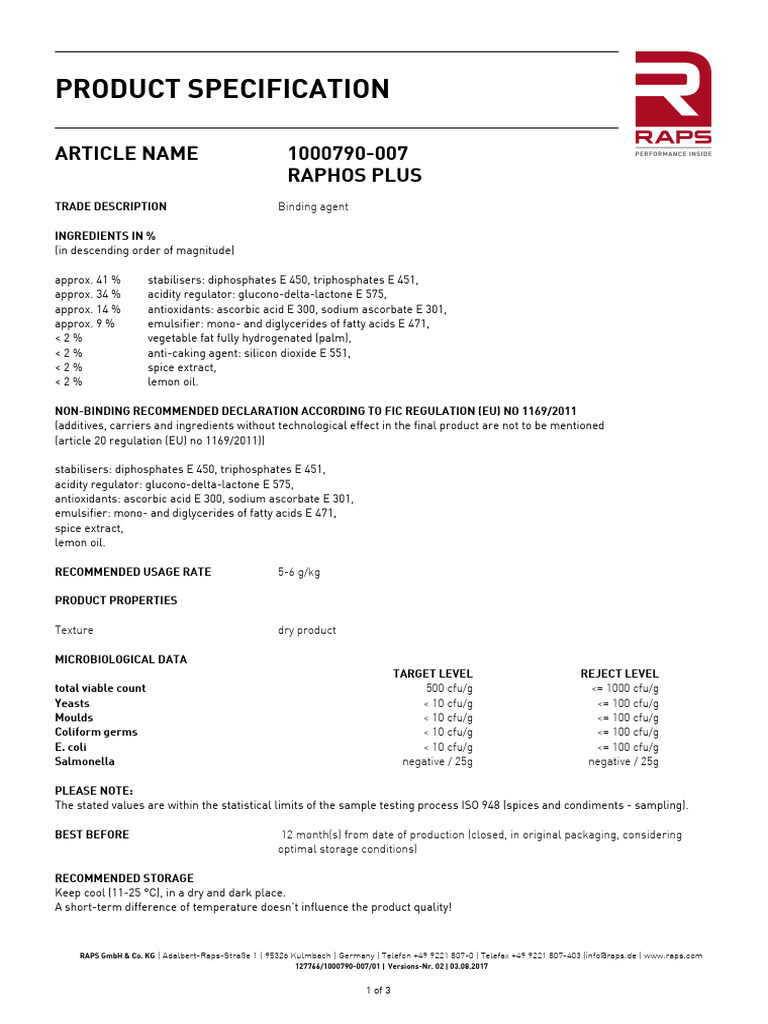 Ficha Técnica Composición RAPHOS PLUS | PDF