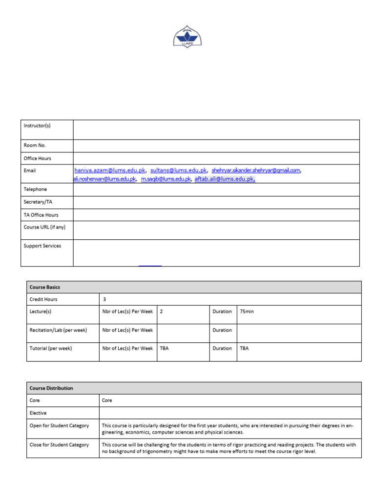 Calculus I Math 101 Course Outline Fall Semester 2024 2025 Pdf