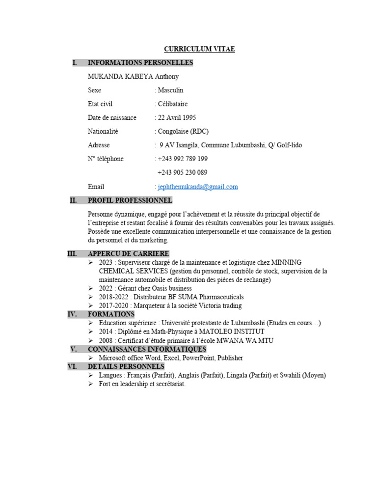 Curriculum Vitae Anthony | PDF | Affaires