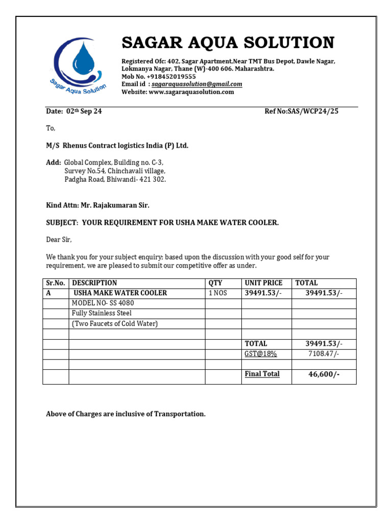 Sagar Aqua cooler-output.cleaned | PDF