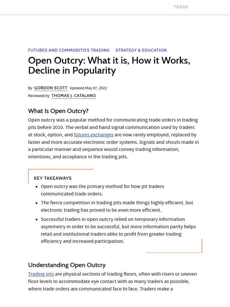 Open Outcry - What It Is, How It Works, Decline in Popularity | PDF