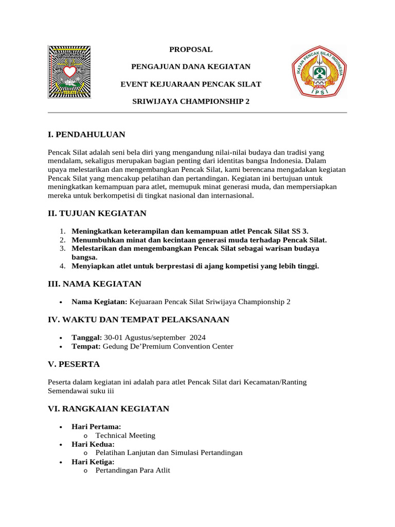 PROPOSAL PENGAJUAN DANA KEGIATAN EVENT KEJUARAAN PENCAK SILAT-1 | PDF