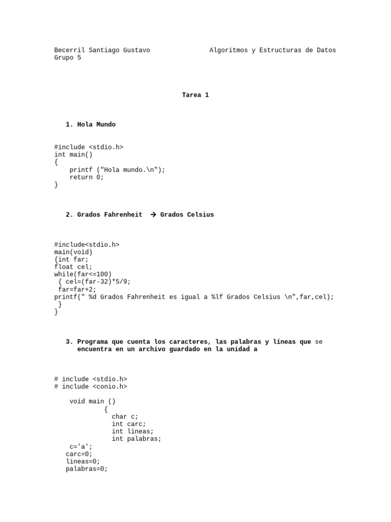 Tarea Algoritmos y Estructura de Datos | PDF | Programación de computadoras | Informática