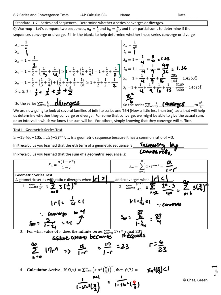 8.2 Series and Convergence Tests | PDF