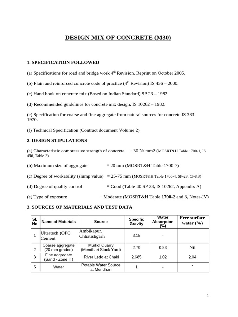 M-30 Mix Design | PDF