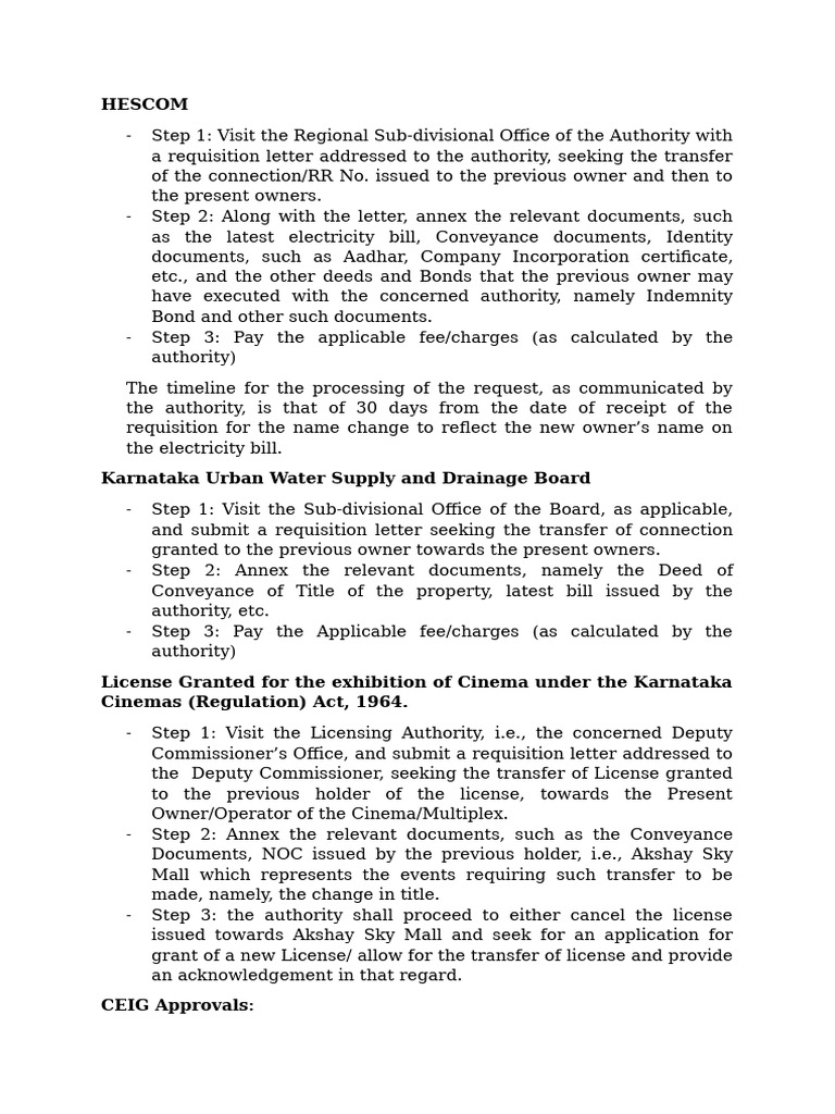 Transfer of Licenses and Approvals | PDF