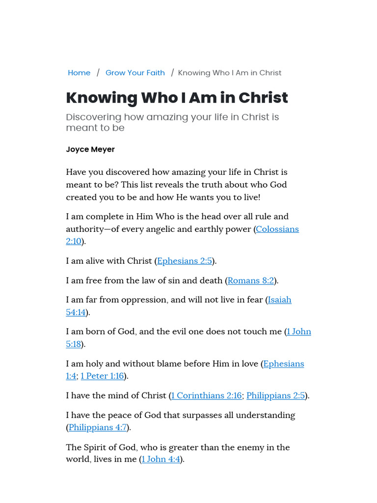 Knowing Who I Am in Christ - Joyce Meyer Ministries | PDF
