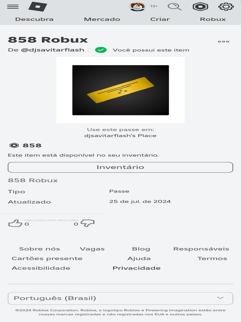 858 Robux - Roblox | PDF