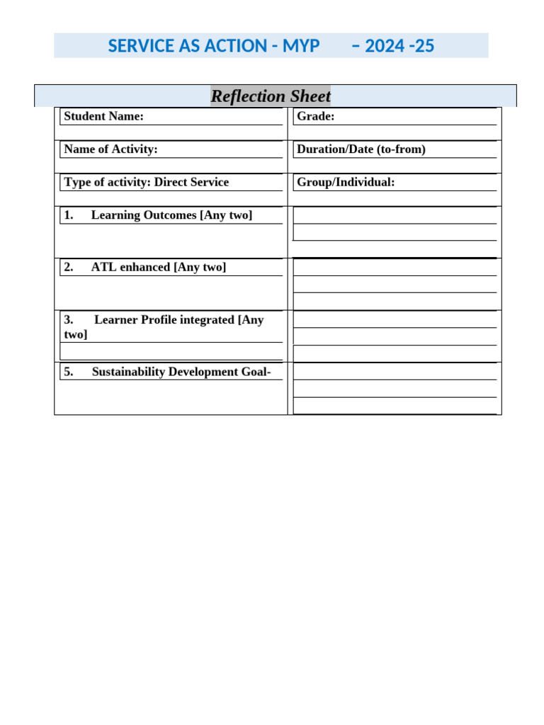 Saa - Reflection Sheet | PDF