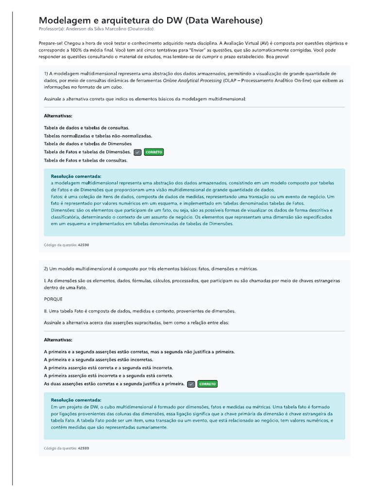 Modelagem e Arquitetura Do DW (Data Warehouse) | PDF