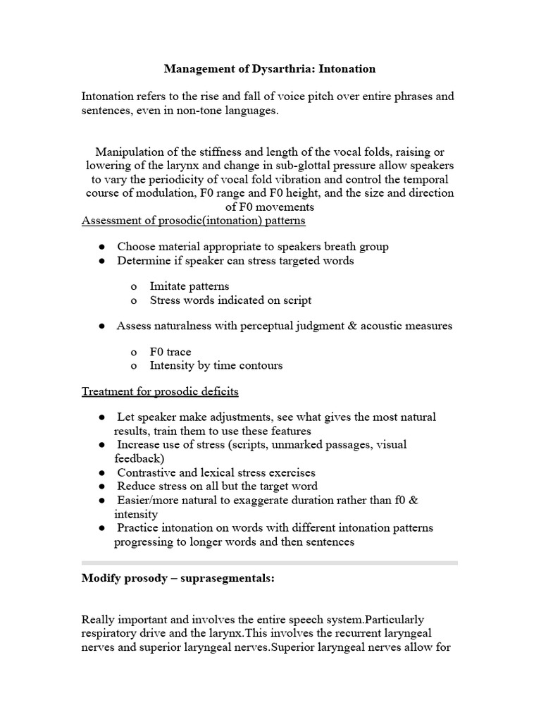 Treatment of Dysarthria Intonation.docx | PDF
