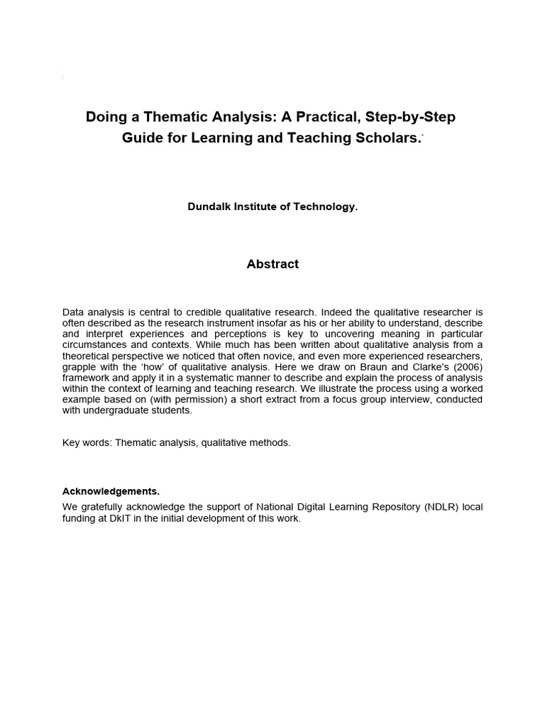 Step-By-step Guide For Thematic Analysis With Practical Example in A Paper | PDF | Science ...