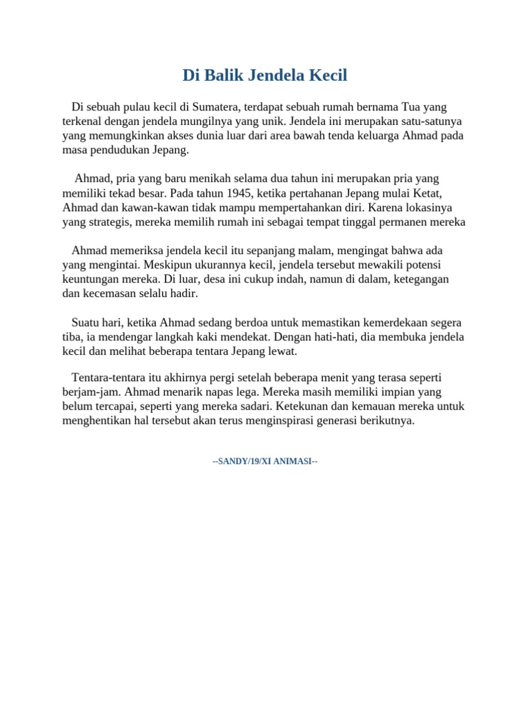 Di Balik Jendela Kecil (Sandy XI Animasi) | PDF