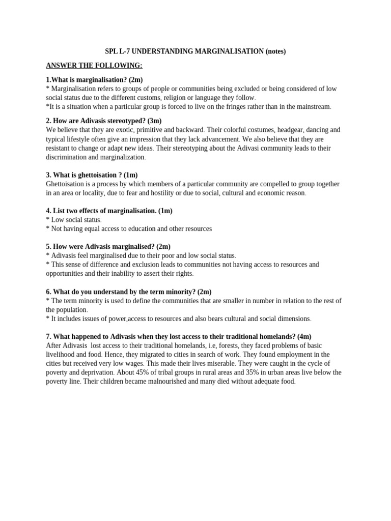 Understanding Marginalisation (Notes) | PDF