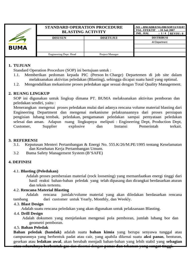 SOP for Blasting Activities Management | PDF