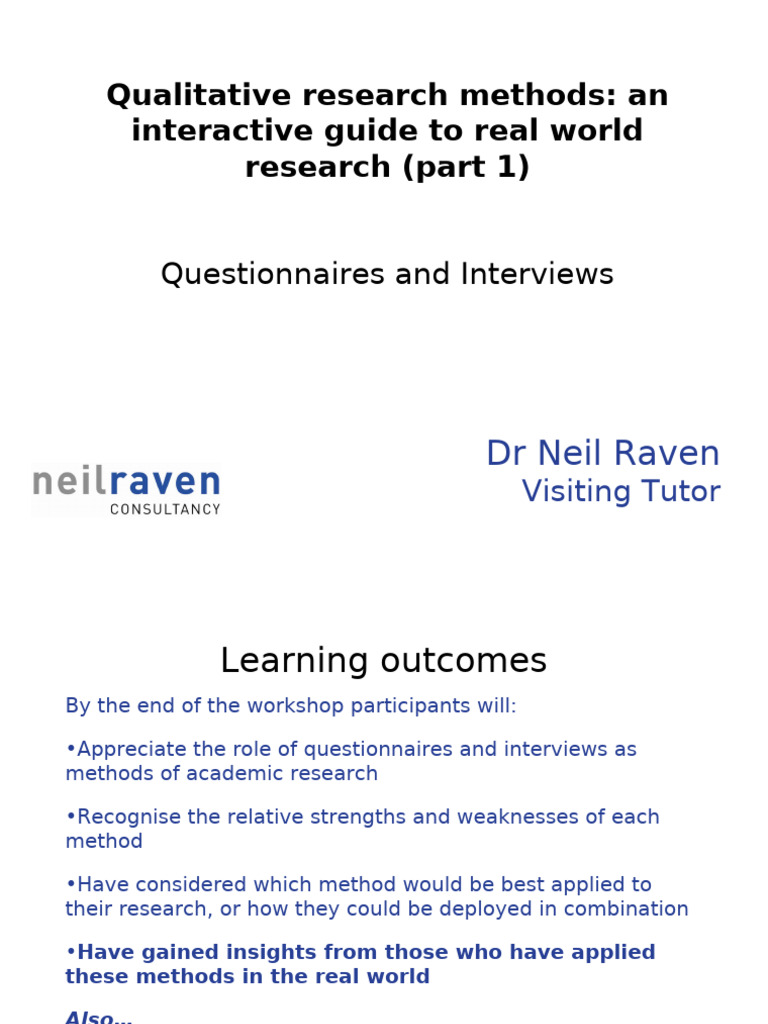 Qualitative Methods An Interactive Guide (Webinar - Questionnaires and ...