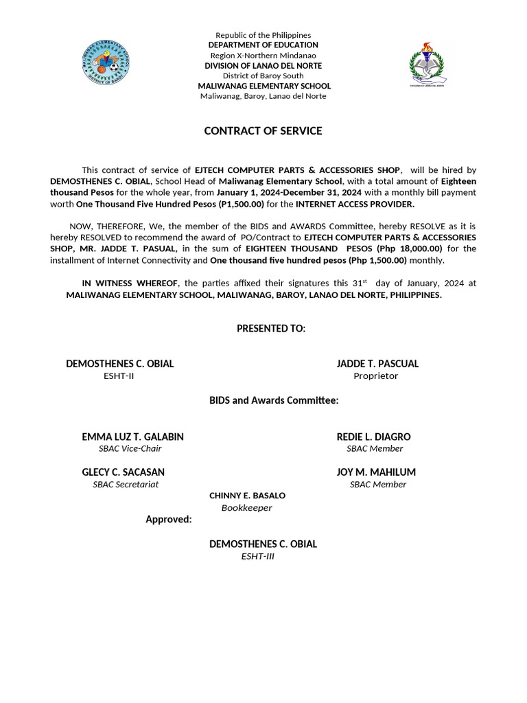 Internet Service Contract for Maliwanag Elementary | PDF