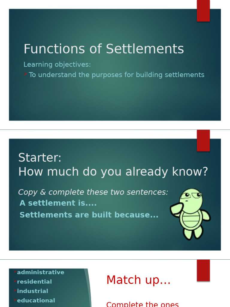 Functions of Settlements | PDF