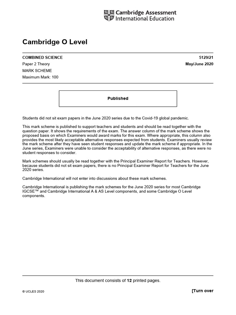 Cambridge O Level: Combined Science 5129/21 May/June 2020 | PDF