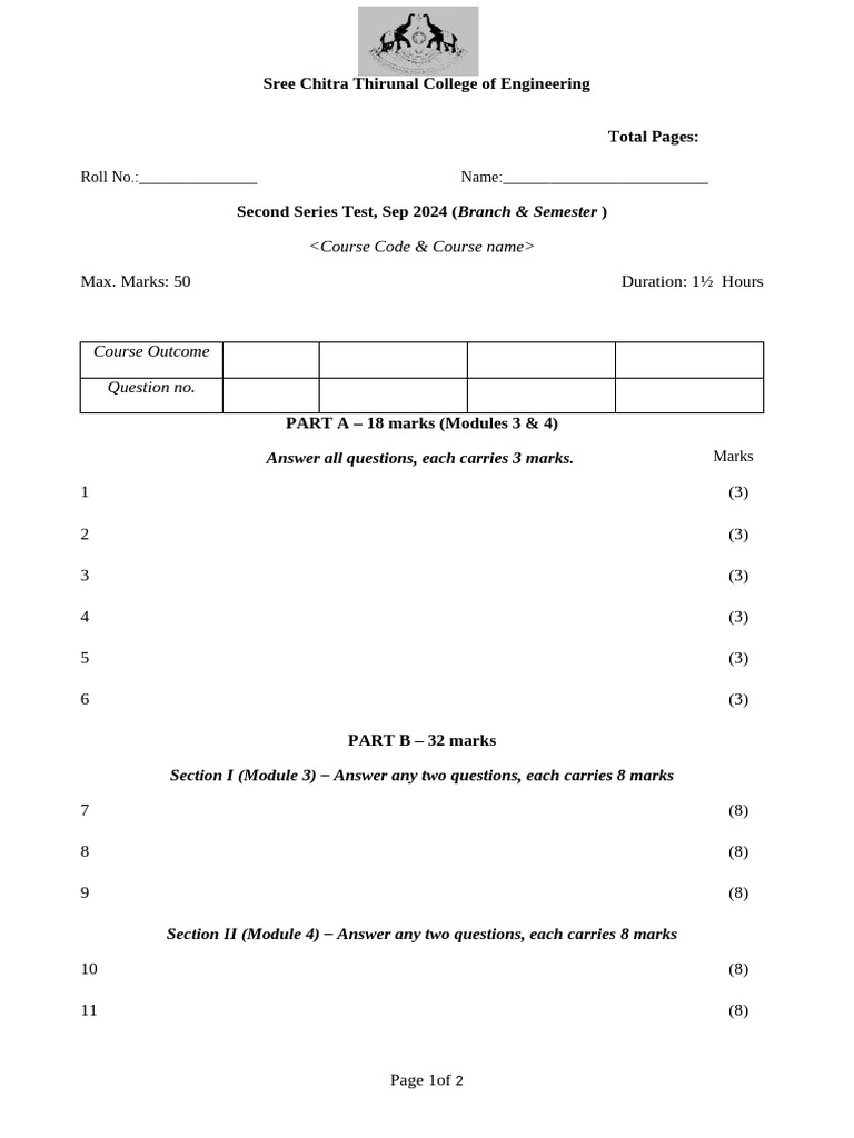 Series Test Question Paper Template | PDF