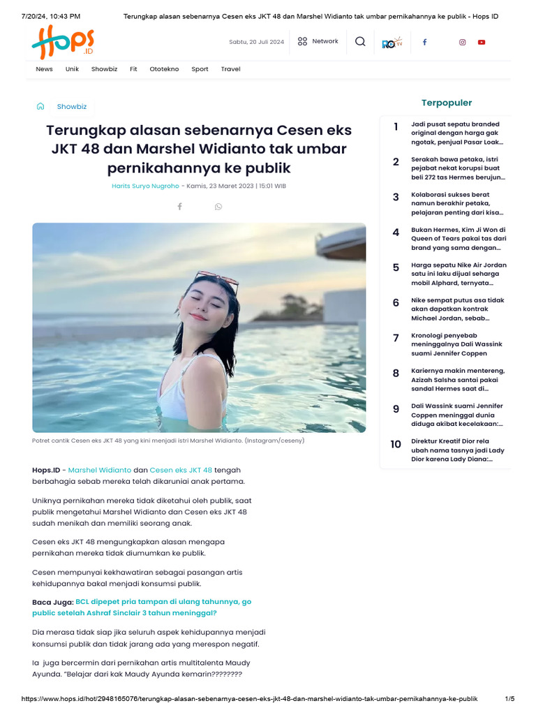 Terungkap Alasan Sebenarnya Cesen Eks JKT 48 Dan Marshel Widianto Tak Umbar Pernikahannya Ke ...