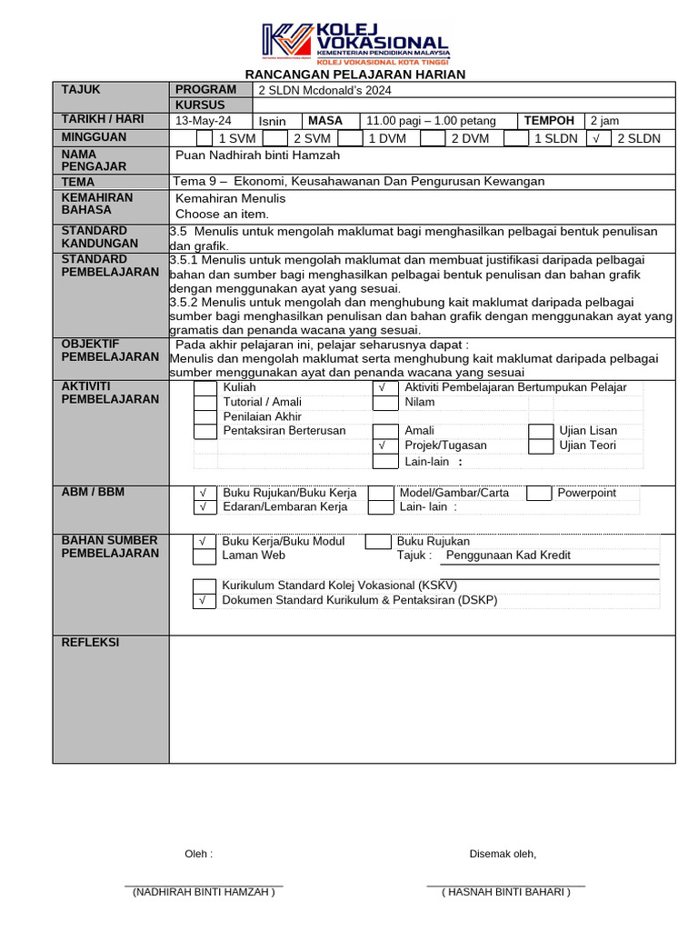 Tajuk Program Kursus Tarikh / Hari Masa Tempoh Mingguan Nama Pengajar ...