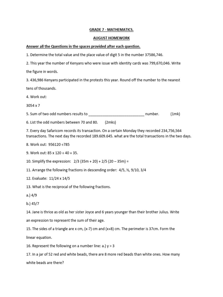 Grade 7 Mat Homework | PDF