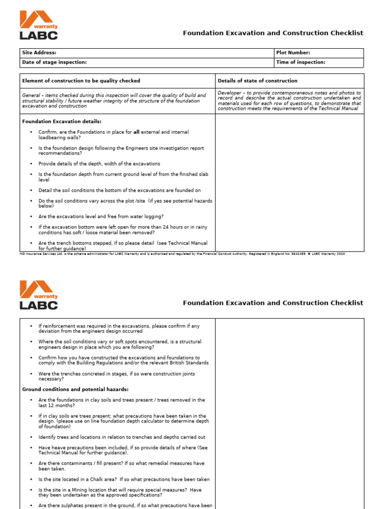 145a Foundation Checklist - 2242020 - Labc Warranty | PDF | Foundation ...