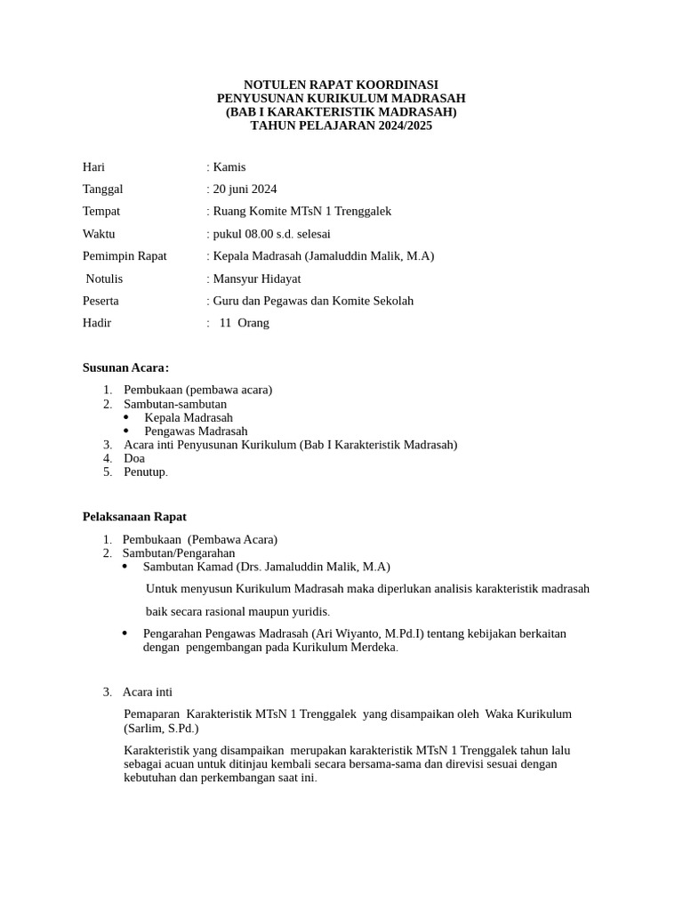 Notulen Rapat Koordinasi | PDF