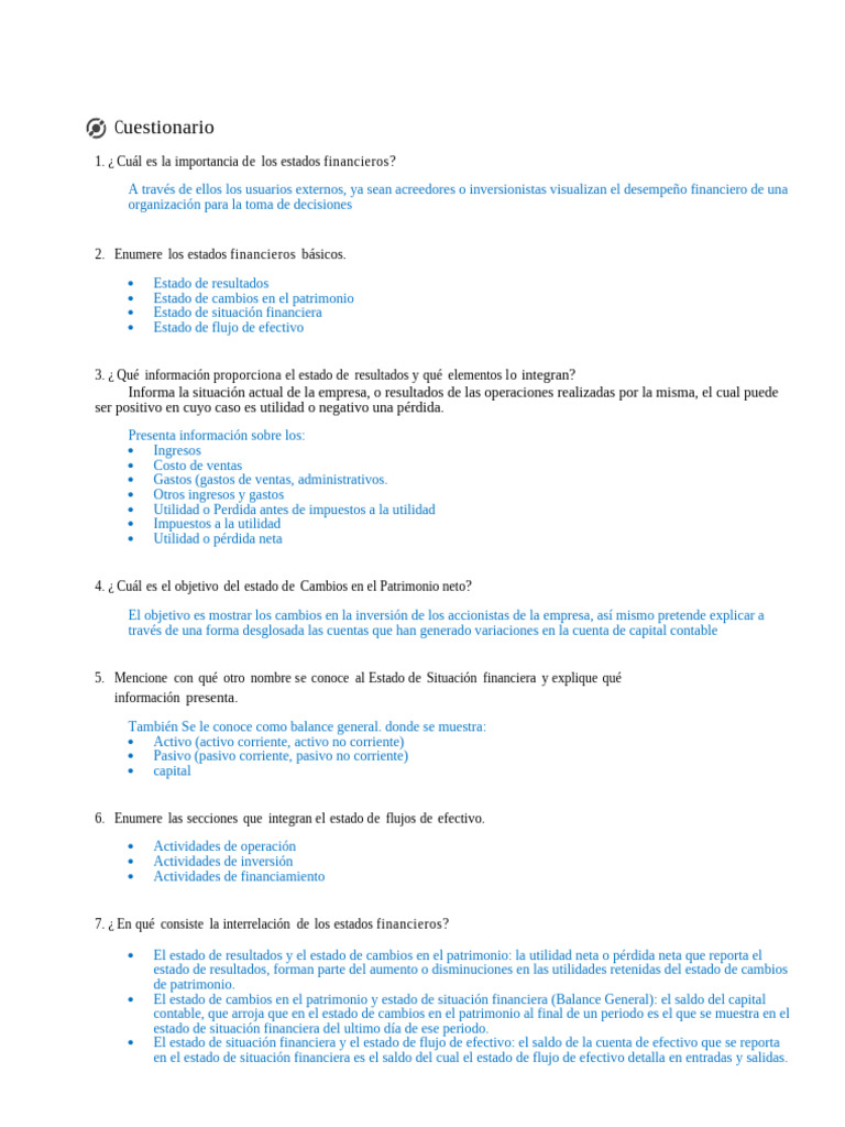 1-Practica Eeff I Parte (Preguntas) | PDF | Estado financiero | Estado de resultados