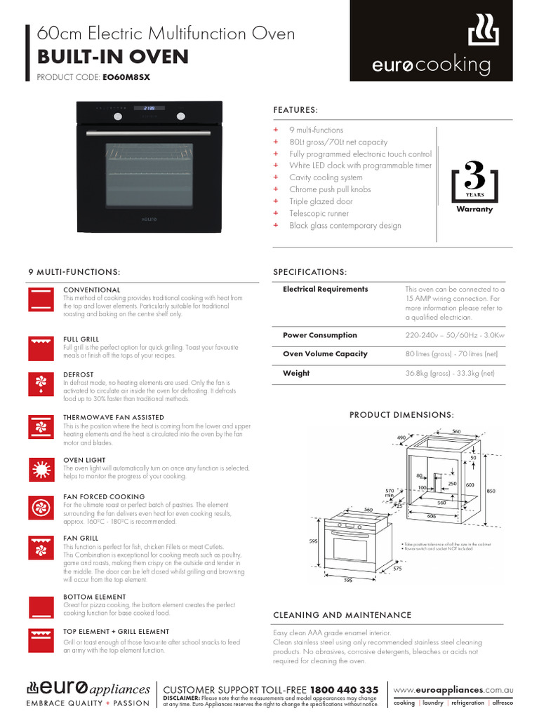 EO60M8SX - Technical Sheet - Electric Oven | PDF