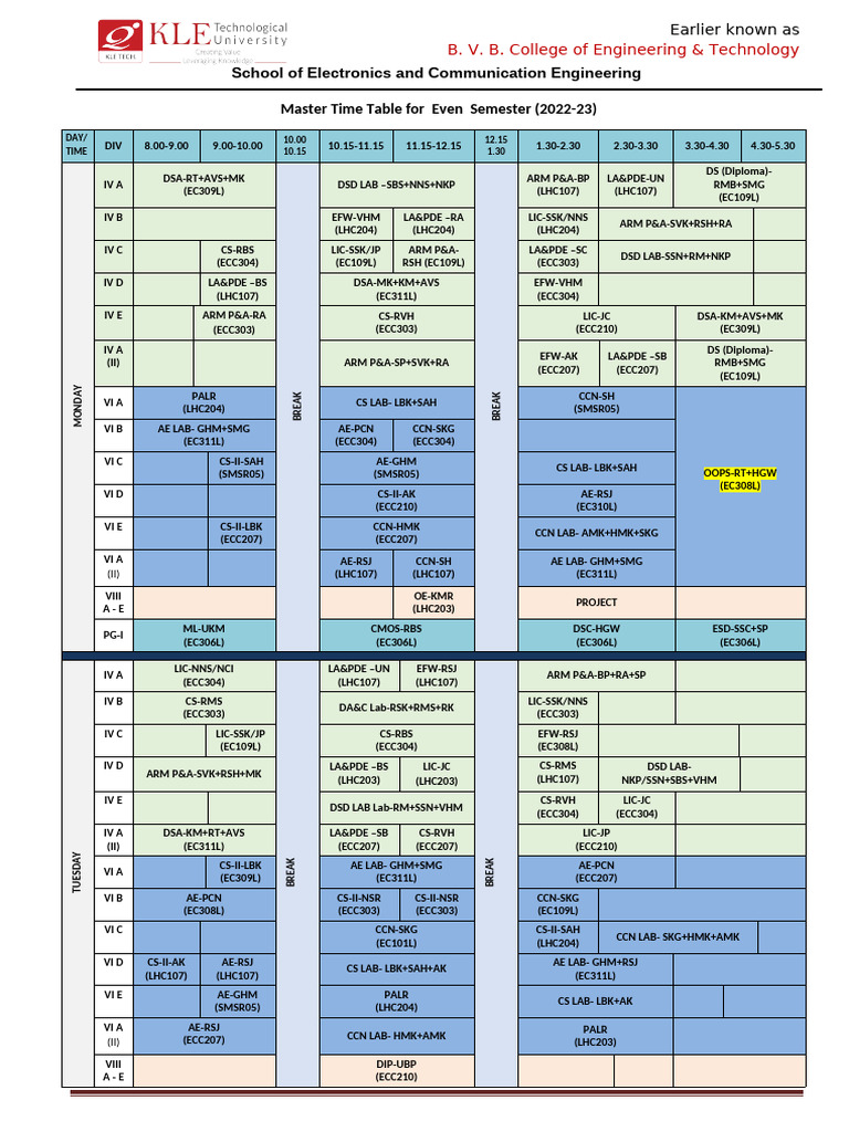 4TH 6th 8th Sem & PG Master Time Table For EVEN Semester | PDF