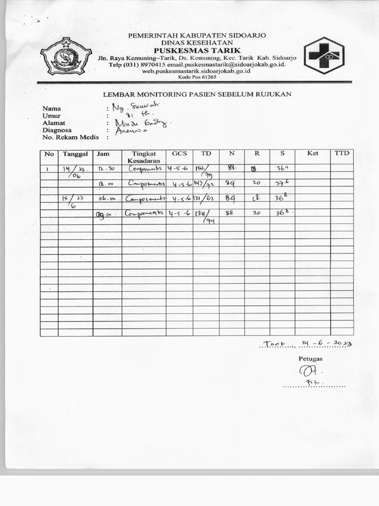 Lembar Monitoring Pasien Sebelum Rujukan Dan Selama Rujukan | PDF
