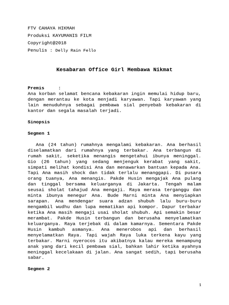 Sinopsis Cahaya Hikmah - Kesabaran Office Girl Membawa Nikmat | PDF