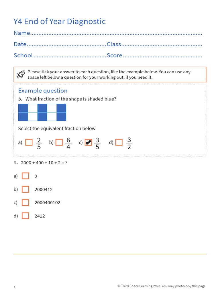 Y4 End of Year Diagnostic | PDF | Multiplication | Shape