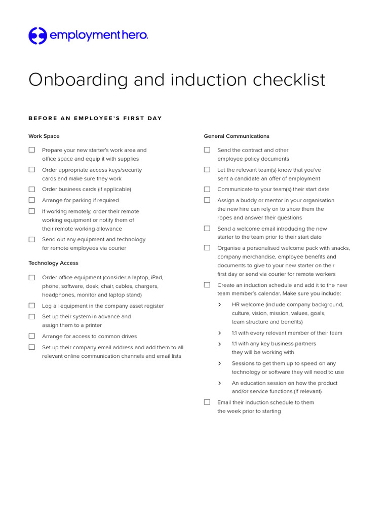 Onboarding Checklist Employment Hero | PDF