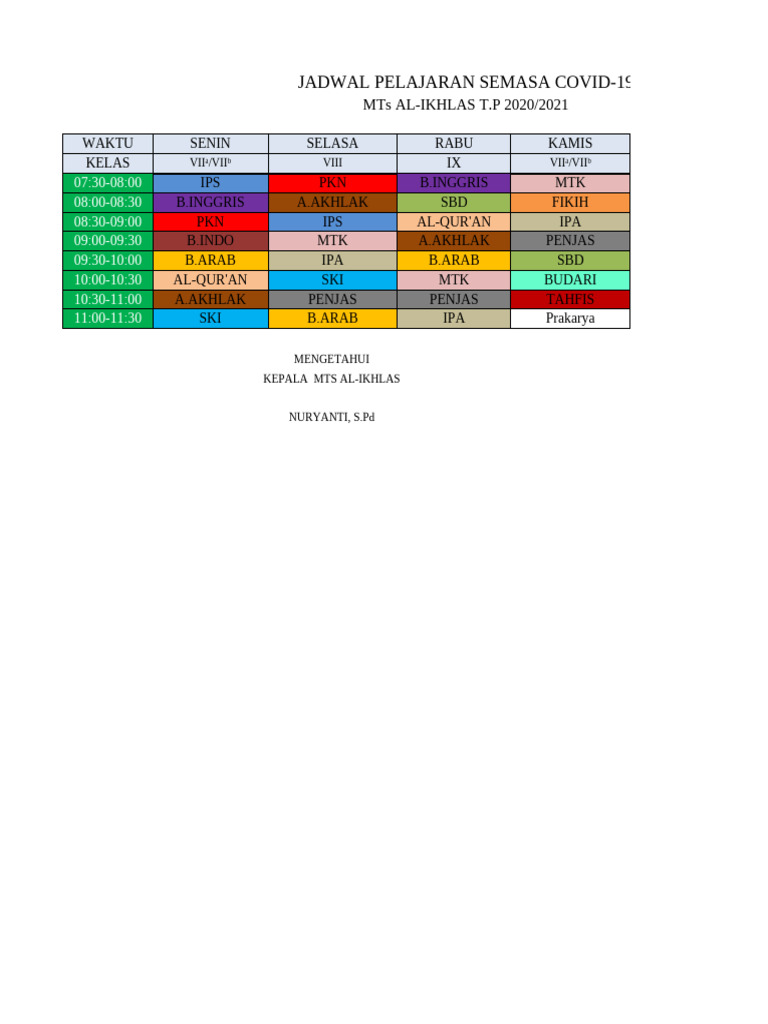 Roster Pelajaran Mts Semasa Covid-19 Ok | PDF