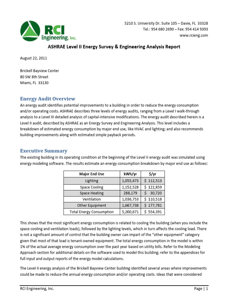 ASHRAE Level 2 - RCI Energy Audit Report | PDF
