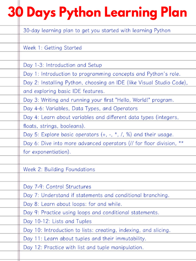 30 Days Python Learning Plan | PDF 30 Days Python Learning Plan | PDF