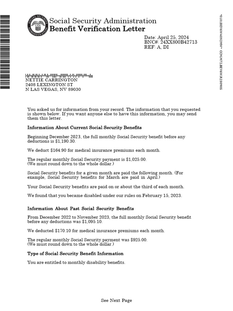 Benefit Verification Letter | PDF