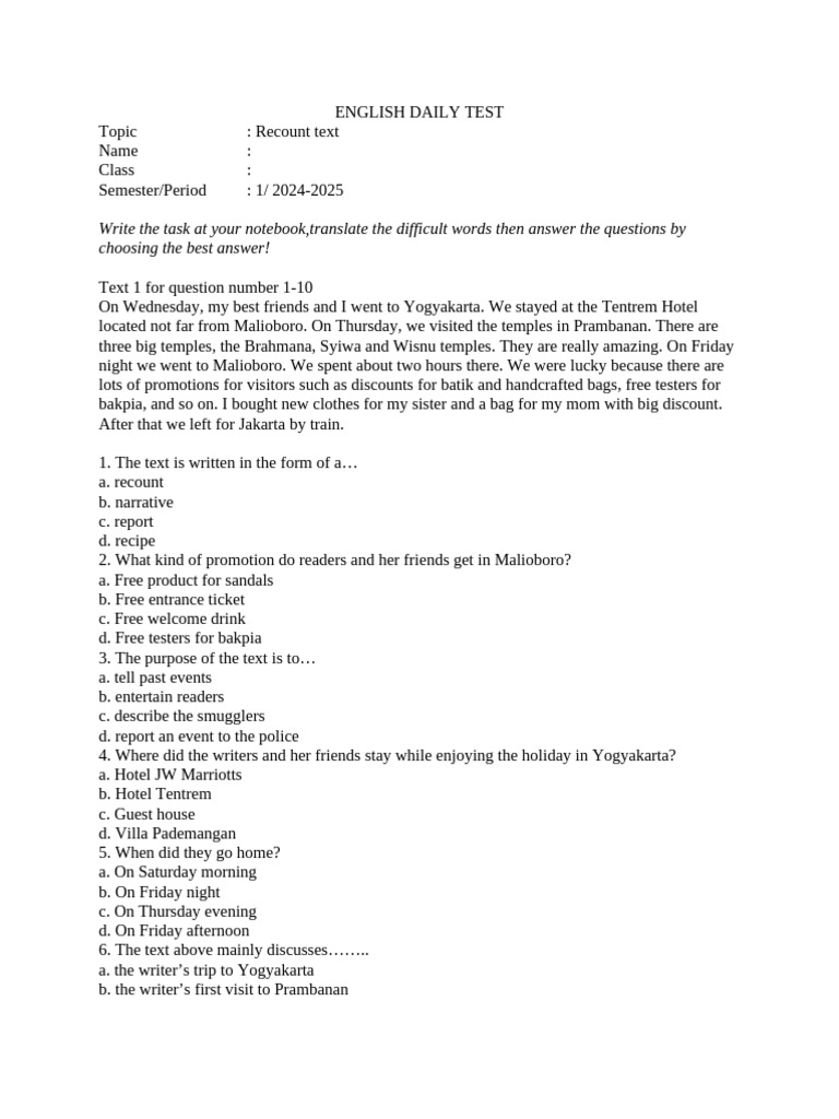 English Daily Test Recount | PDF
