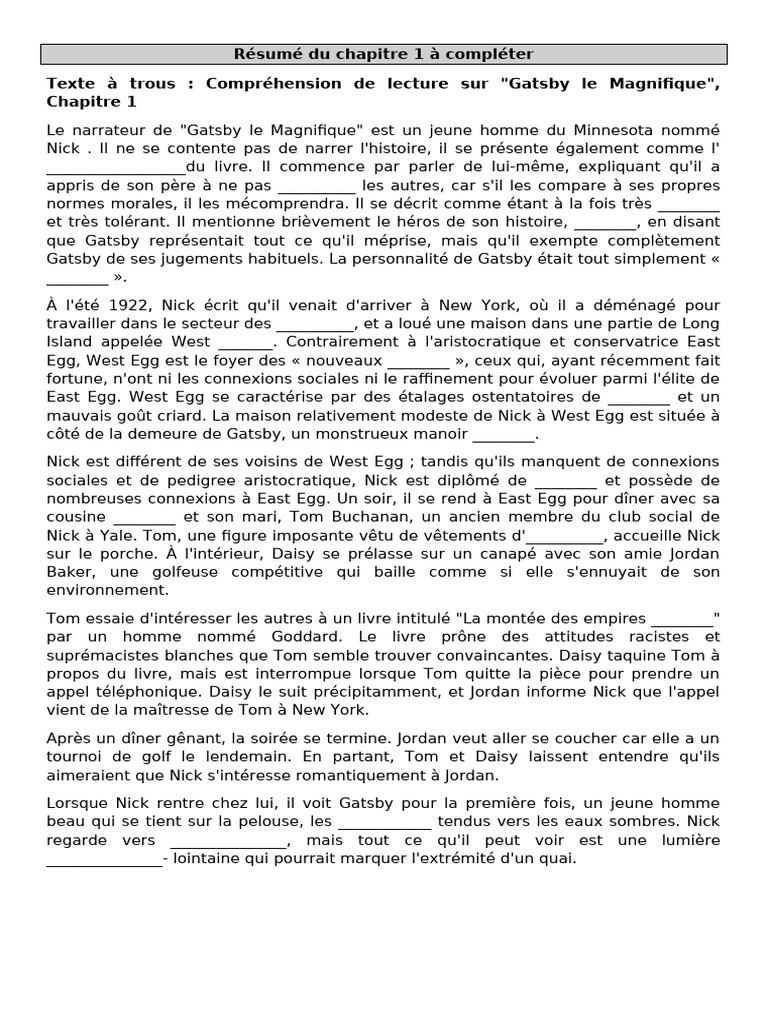 1.résumé Du Chapitre 1 À Compléter + Analyse Du Chapitre 1 | PDF